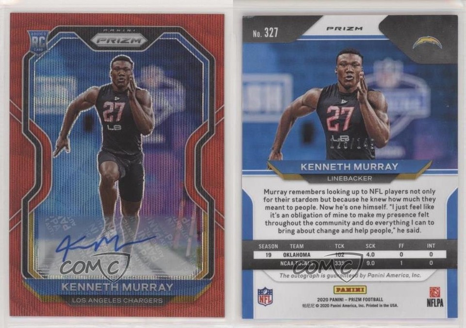 2020 Panini Prizm Red Wave 125/149 Kenneth Murray #327 Rookie Auto RC ...
