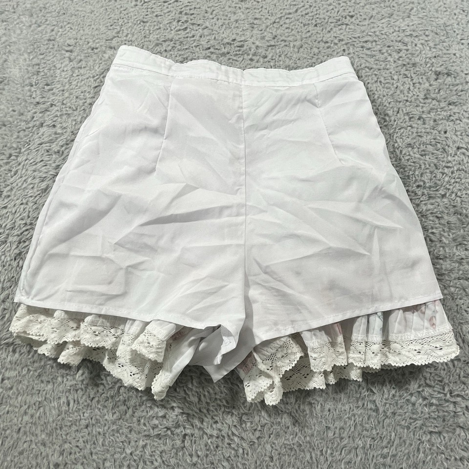 Cottagecore Sz M Boho Shorts Zip Back Ruffles Layered Pin Tuck Coquette ...