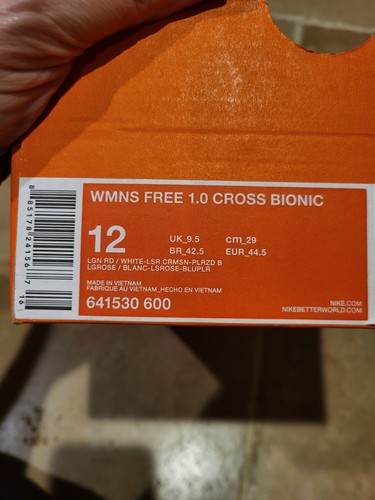 NIB Nike Free 1.0 Cross Bionic Training Shoes Womens Size 12 Pink /Red ...