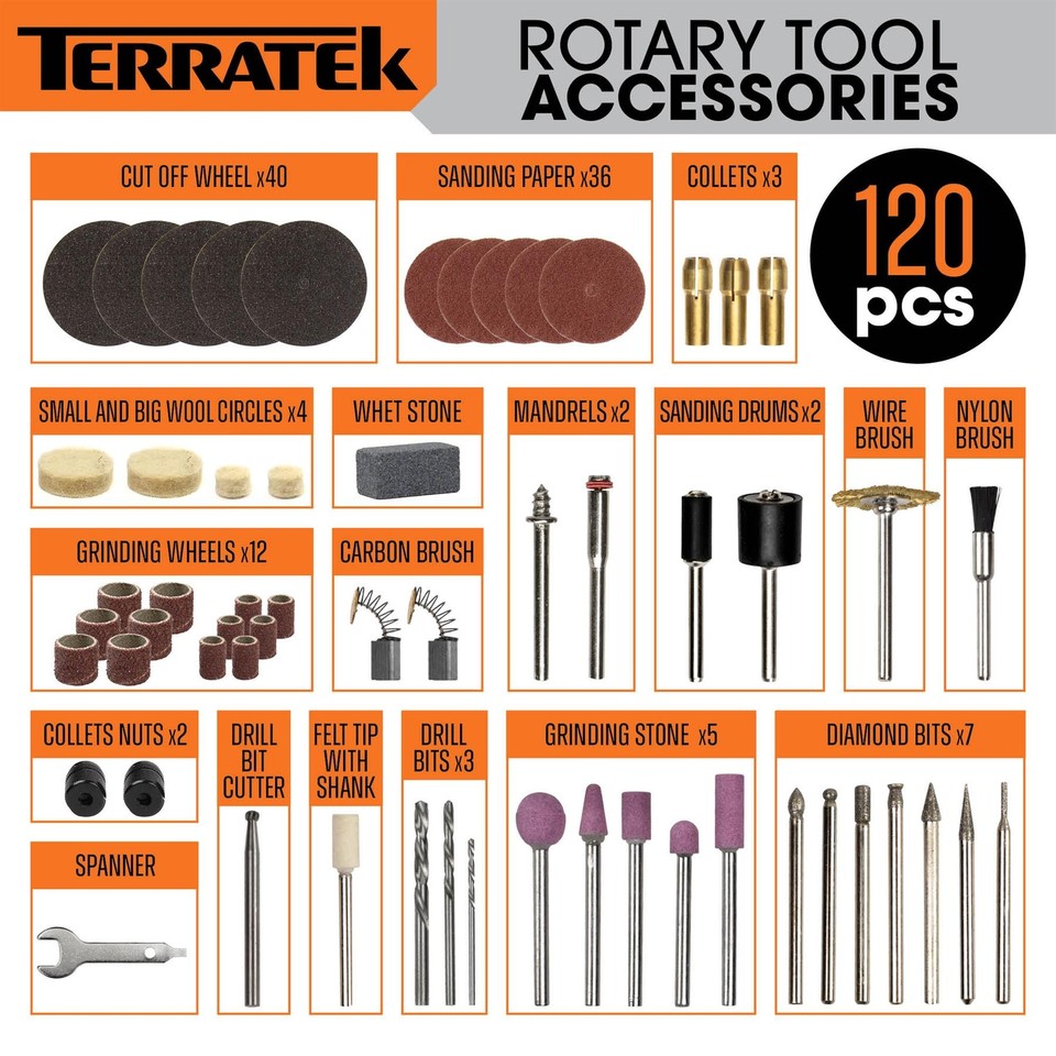 DIY Multi Tool Accessory Rotary Kit 120pc Set Variable Speed Dremel ...