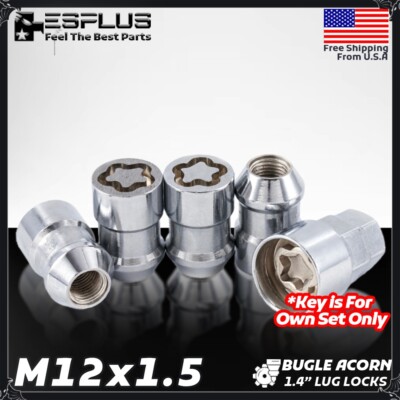 4pc Chrome M12x1.5 Acorn Wheel Lock Set Fit Honda Acura Hyundai Genesis ...
