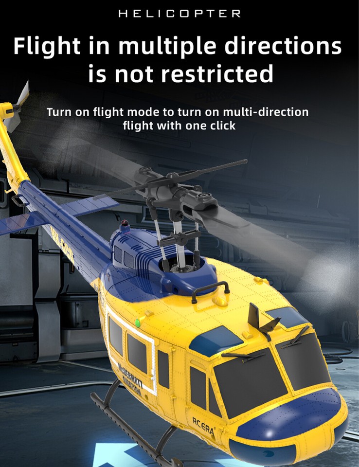 RC ERA C032 Huey UH-1 RC Helicopter 1/48 Gyro 6CH 3D One-key Inverted ...
