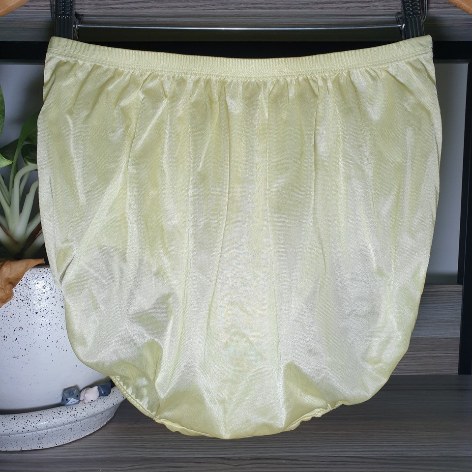Vintage Silky Nylon Panty Sissy Yellow Granny Sheer Brief Size 10-11 ...