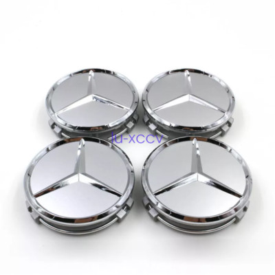 Set Of 4 75MM Wheel Center Rim Hub caps for Mercedes-Benz Silver Chrome ...