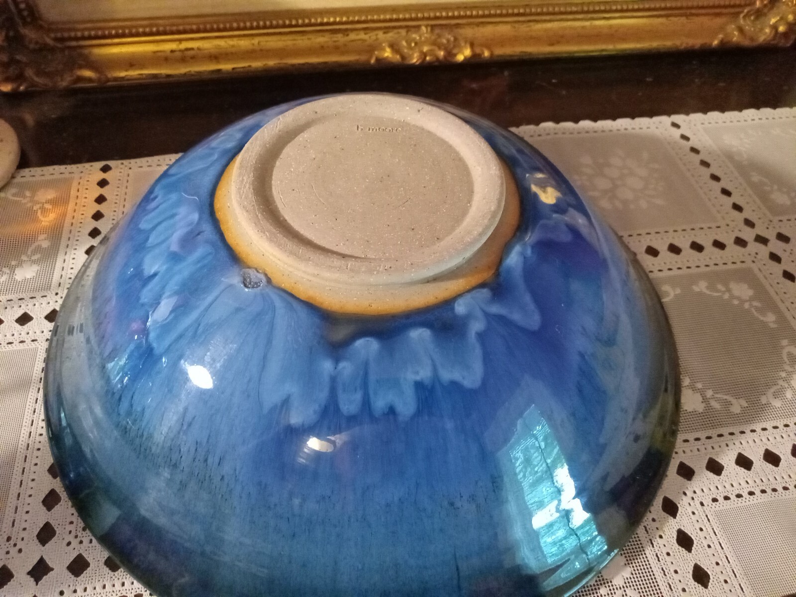 b moore Stamped Pottery Large Multicolor Blue And Purple Glazed Bowl ...