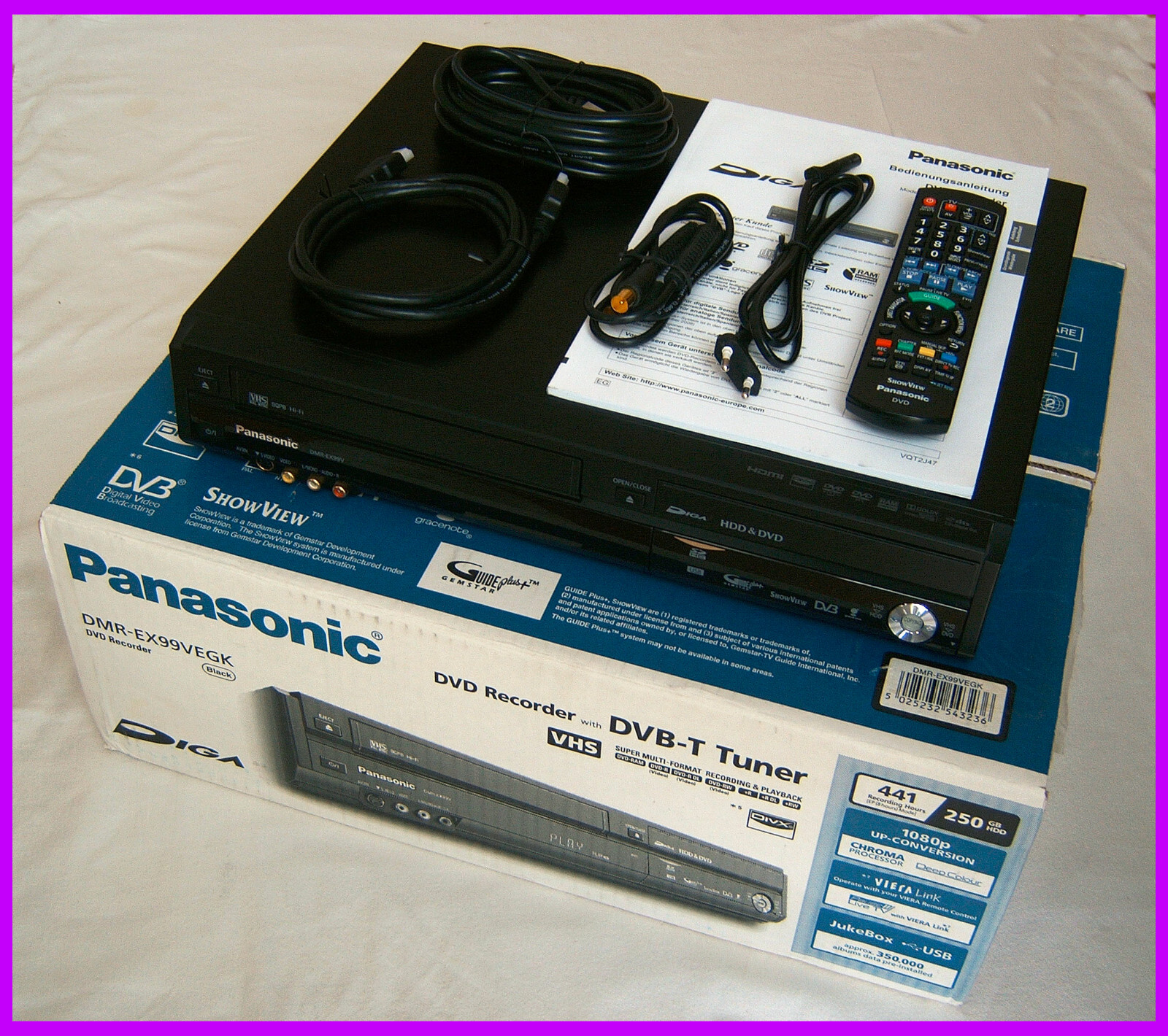 PANASONIC DMR-EX99V DVD/VHS/HDD RECORDER DIGITAL DVB-T *250 GB=440h ...