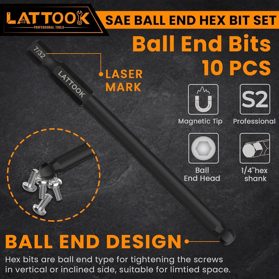 Ball End Hex Head Allen Wrench Drill Bit Set (10PCS SAE 10pcs Bits | eBay