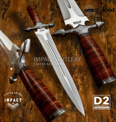 Model # 4820 Impact Cutlery Custom Fuller Dagger Knife Stacked Leather ...