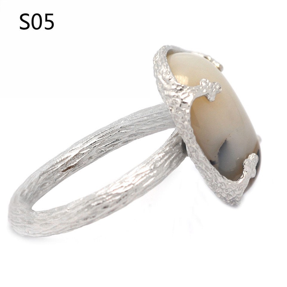 De Buman Natural Agate 925 Silver Ring Size 8 | eBay