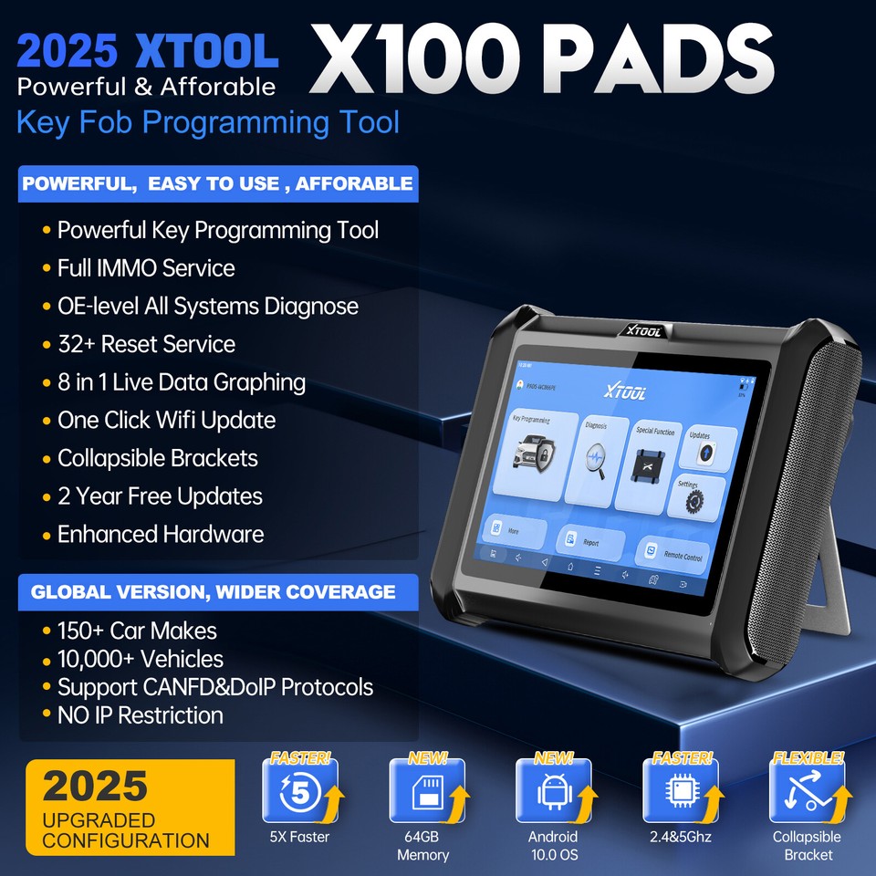 XTOOL X100 PADS IMMO Key Fob Programming Full System Car Diagnostic ...