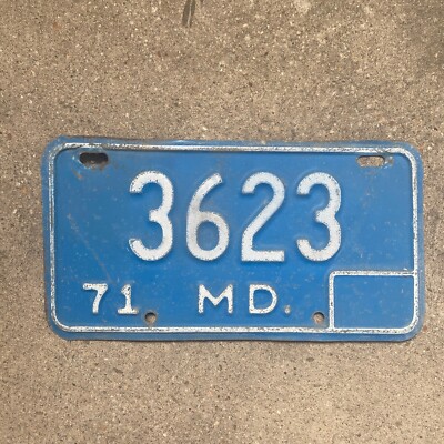 1971 Maryland Motorcycle License Plate 3623 YOM DMV Clear Harley Honda ...