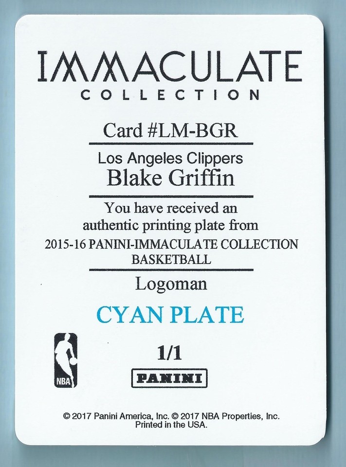 BLAKE GRIFFIN 2015/16 PANINI IMMACULATE COLLECTION LOGOMAN PRINTING ...