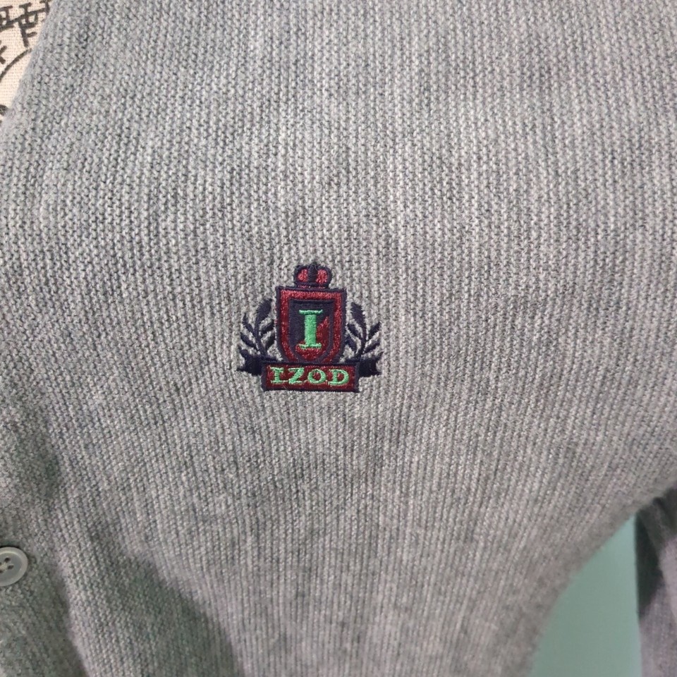 IZOD VINTAGE Cardigan Sweater Gray MADE IN USA Size LARGE | eBay UK