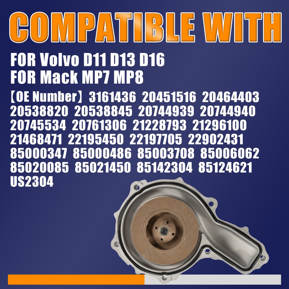Water Pump For Volvo VAH VHD VNL VNM D11 D13 D16 Mack MP7 MP8 85124623 ...