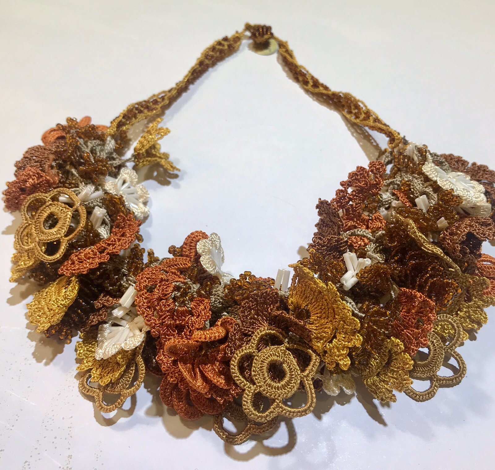 Brown Crochet Choker, Unique Gold Beige Collar, Turkish Jewelry for ...