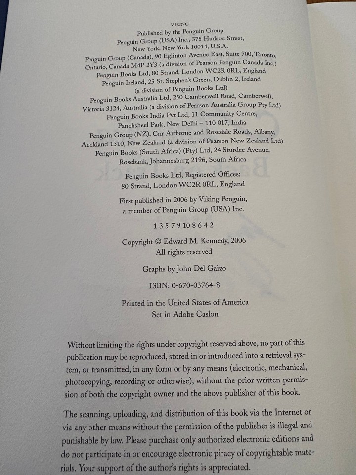 EDWARD TED KENNEDY AUTOGRAPHED "AMERICA BACK ON TRACK" 2006 SENATOR ...