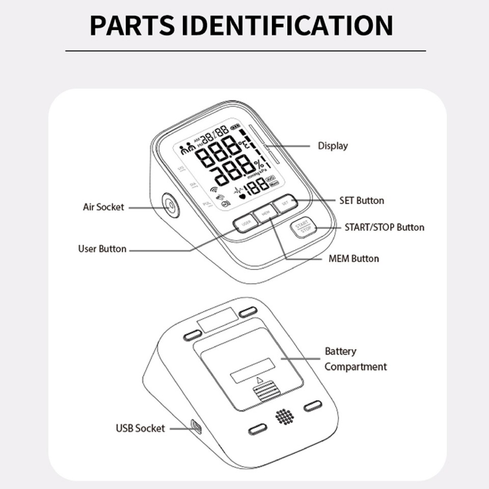 Digital Blood Pressure Monitor Machine Upper Arm Heart Rate Adjustable ...
