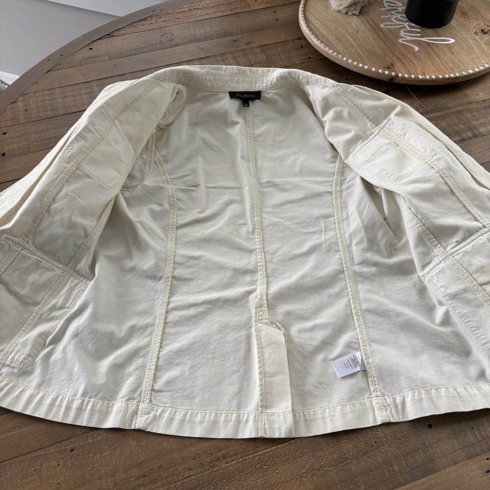 Talbots Montauk Twill Field Utility Barn Jacket Off White Cargo Military Ivory | eBay