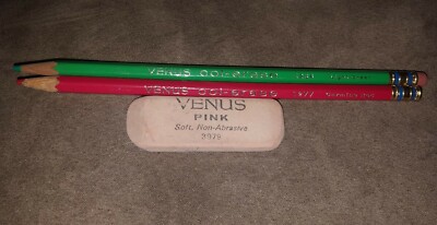 Vtg Venus Col-Erase Erasable Colored Pencils Metal Cap Blue Line Eraser ...