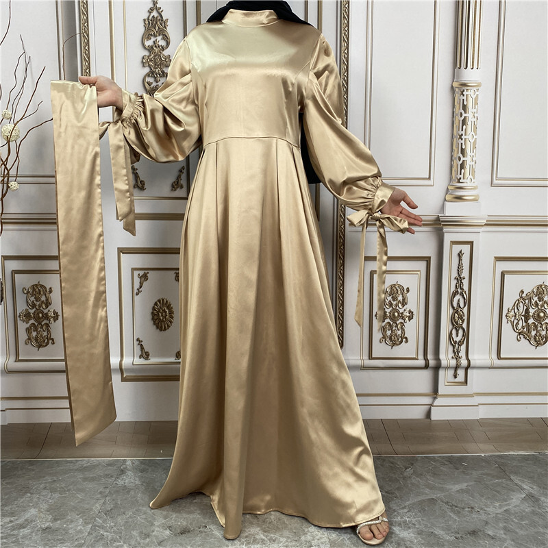 Muslim Satin Maxi Abaya Kaftan Ramadan Women Dress Arab Dubai Robe ...