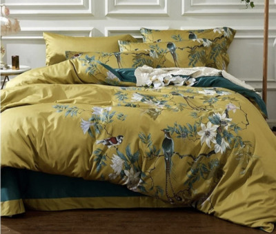 Queen Chartreuse & Teal Blue Chinoiserie DUVET COVER Zipper Floral ...
