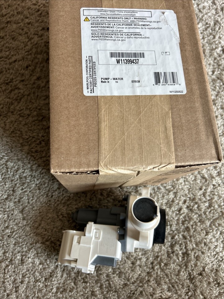 New Genuine OEM Whirlpool Washer Washing Machine Drain Pump W11399437 ...