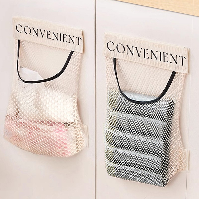 1PC Hanging Storage Mesh Bags Kitchen Garbage Bag Storage Tools Wall ...