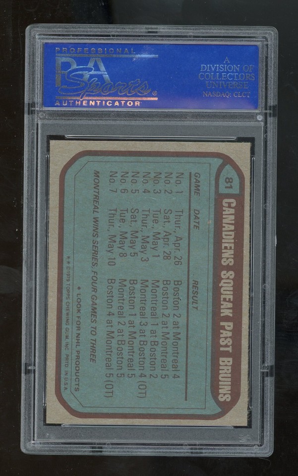 Canadiens Squeak Past Bruins- 1979 Topps #81 PSA 8 NM-Mint hockey card ...