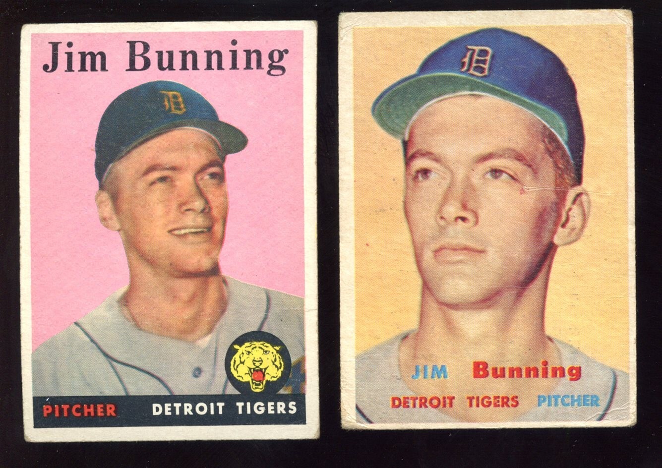1957 Topps Baseball Card MID #338 Jim Bunning Rookie + 1958 2nd Bunning ...