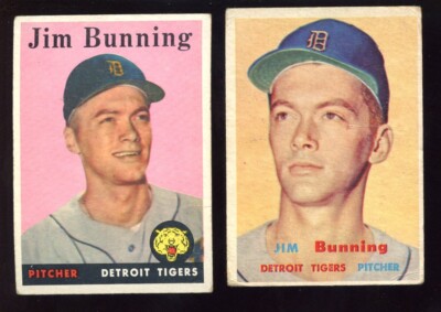 1957 Topps Baseball Card MID #338 Jim Bunning Rookie + 1958 2nd Bunning ...