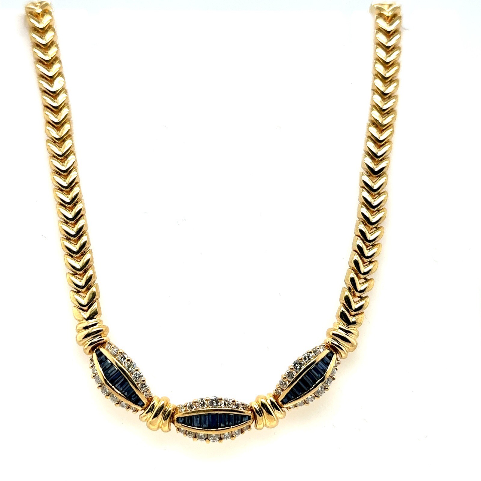 18k Yellow Gold Vintage 18” Sapphire & Diamond Neckla… - Gem