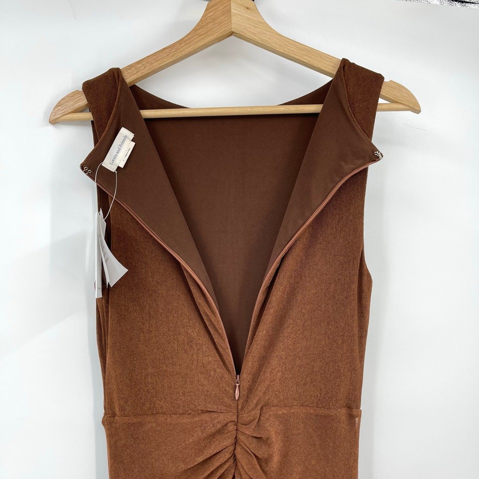 Lovers and Friends | Ellie Maxi Dress in Brown Ruffle Front Knit Boat ...