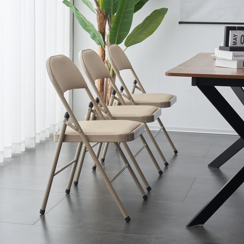 Set of 4 Folding Chairs Upholstered Padded Seat Metal Frame Home Office ...