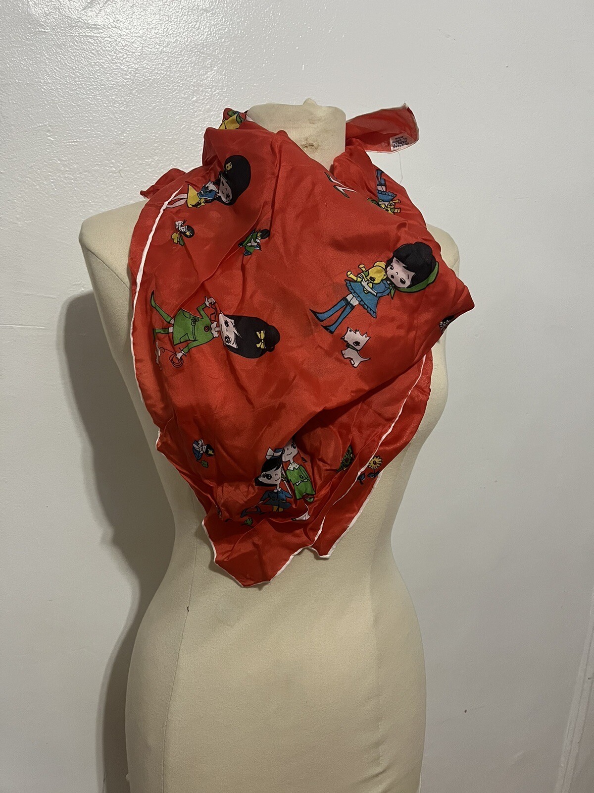 Vintage 70s Japanese Red Cartoon Character Rayon Scar… - Gem