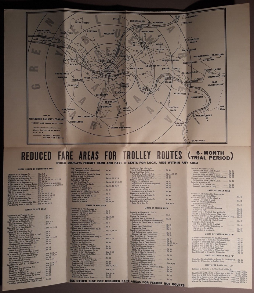 Pittsburgh Railways New Fares Brochure w/ Map 1952 + 1927 Transit Guest ...