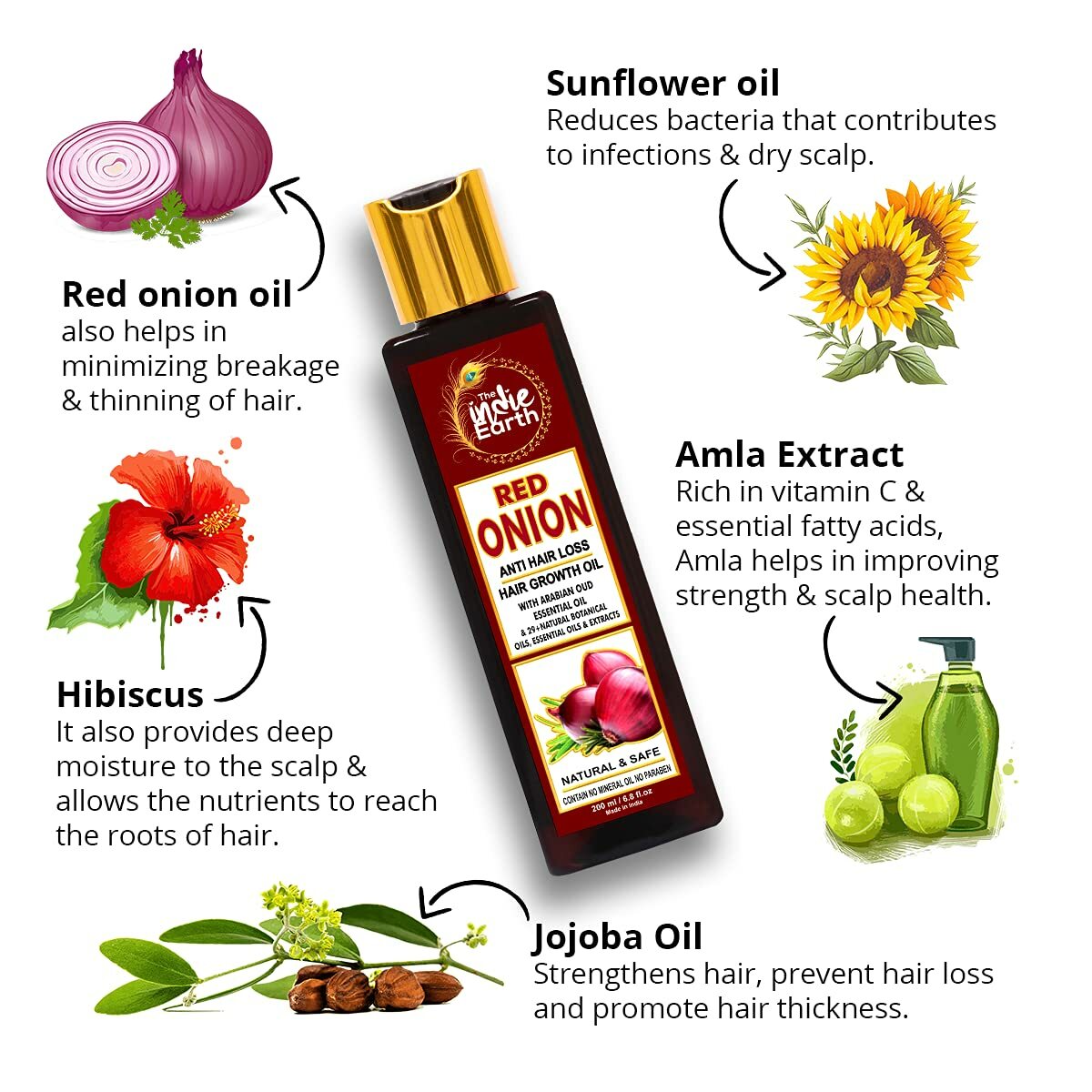 THE INDIE EARTH Red Onion Oil Anti Hair Loss & Hair Growth Oil 200 ML ...