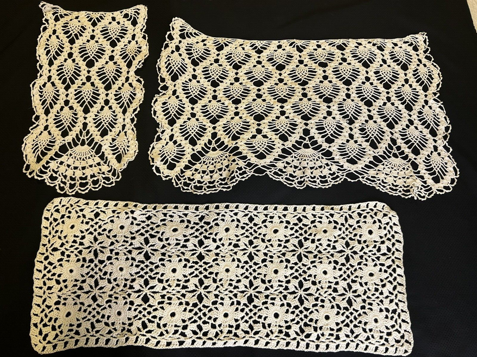 Vintage Hand Crocheted Doilies Lot of 3 set of 2 Sofa Doilies and 1 ...