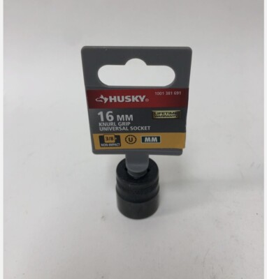 Husky 16 mm Knurl Grip Universal Socket 3/8 Polished Chrome Finish 1001 ...