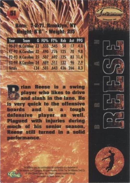 Las mejores ofertas en 1994-95 Ted Williams Card Company - #51 Brian Reese | eBay