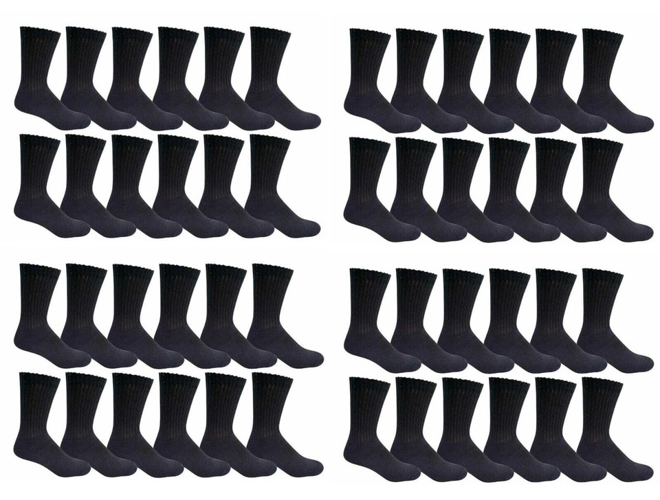 Wholesale Bulk Lots Mens Black Solid Crew Socks Sports Casual Cotton 9 ...