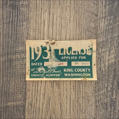 Original WASHINGTON 1931 Temporary License Plate Paper - Fair Condition ...