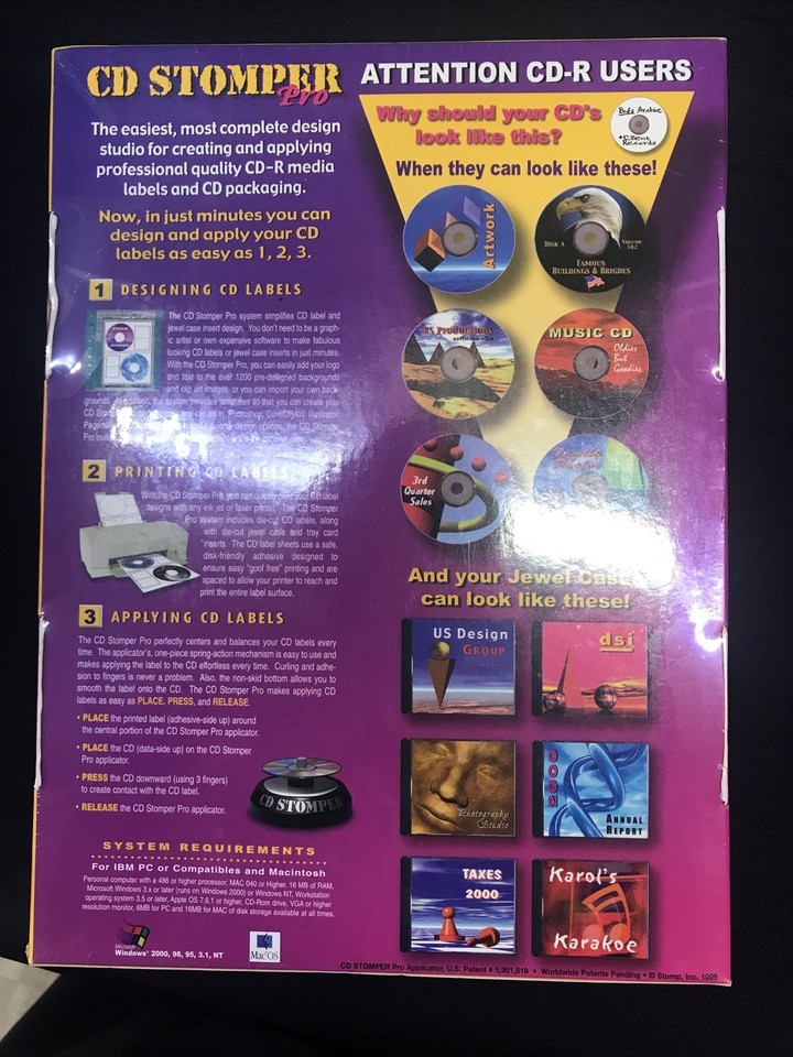 Vintage CD Stomper Pro CD Label Design & Applicator System Kit PC & Mac ...