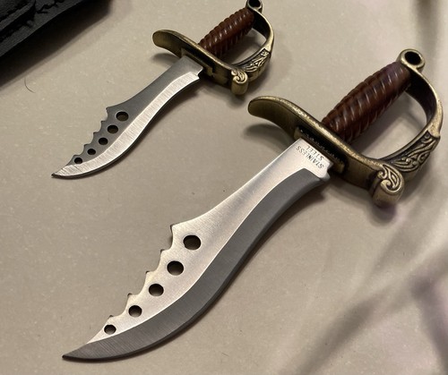 Mini Double Knife Set Fixed Blades with Leather Sheath Mini Pirate ...