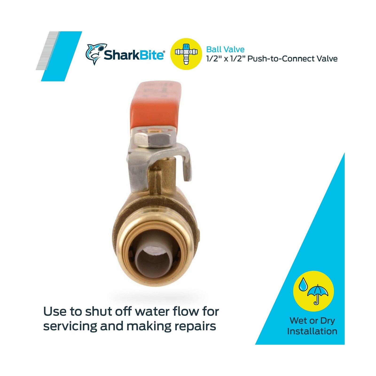 Ball Valve Water Valve Shut Off Push Watertight Connect PEX Copper 1/2x ...