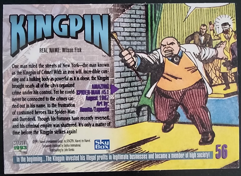 Kingpin 1993 Skybox Marvel Masterpieces #56 Marvel Trading Card | eBay