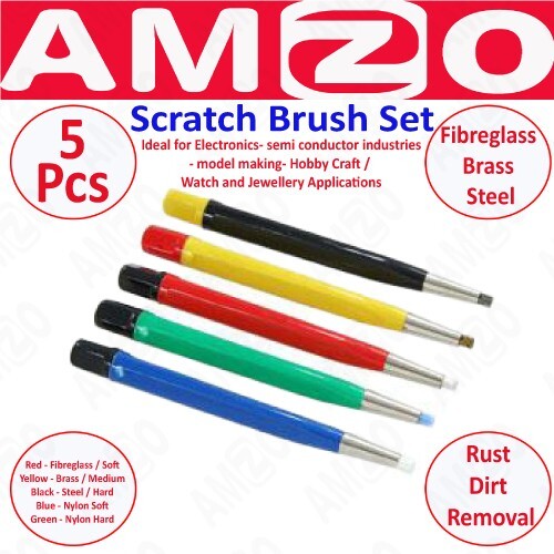 5pc Scratch Brush Pen Set Fibreglass Brass Steel Nylon Rust Dirt ...