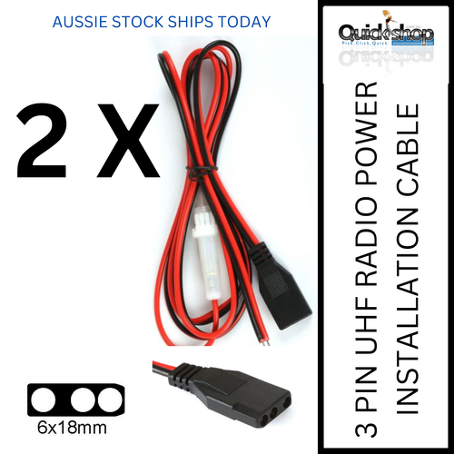 2 X CB UHF Radio DC Power Connect Cable Lead 18 x 6mm Fused 1.2m Long 3 ...