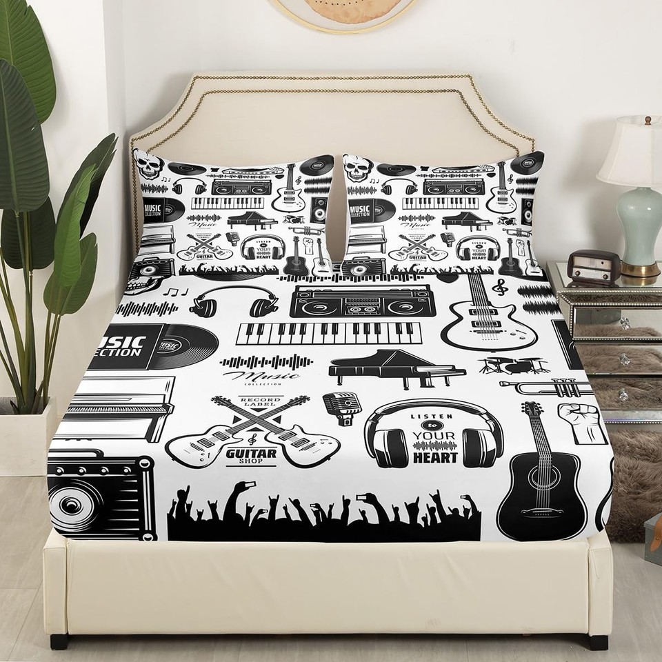 Musical Instruments Bed Sheets Set Classical Piano Twin Size Sheet Sets ...