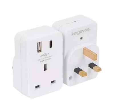 2 Way UK Plug Adapter Cable Free Extension Socket with USB or Type C ...