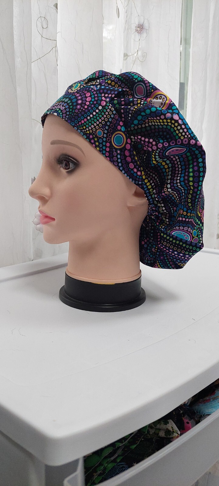 Bouffant surgical scrub hat cap women purple blue pink pearls chains | eBay